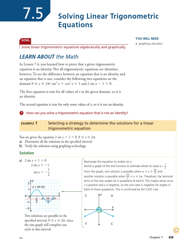 7 5 Solving Linear Trigonometric Equations Pdf Trigonometric