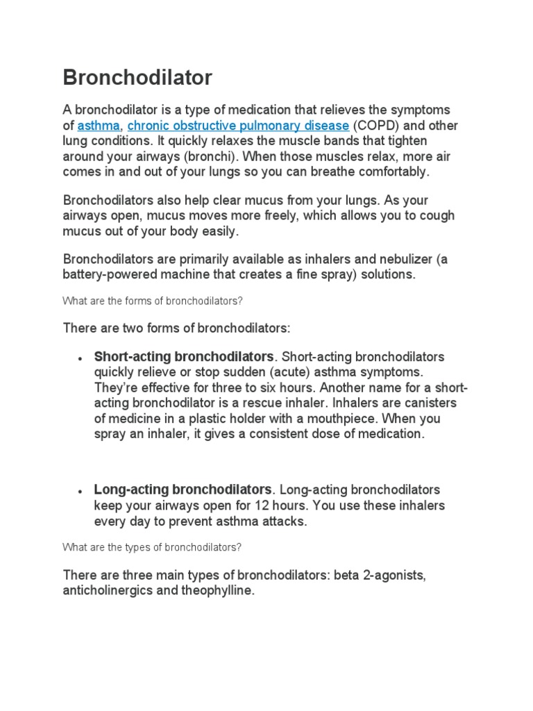 Bronchodilator | PDF | Asthma | Pharmacology