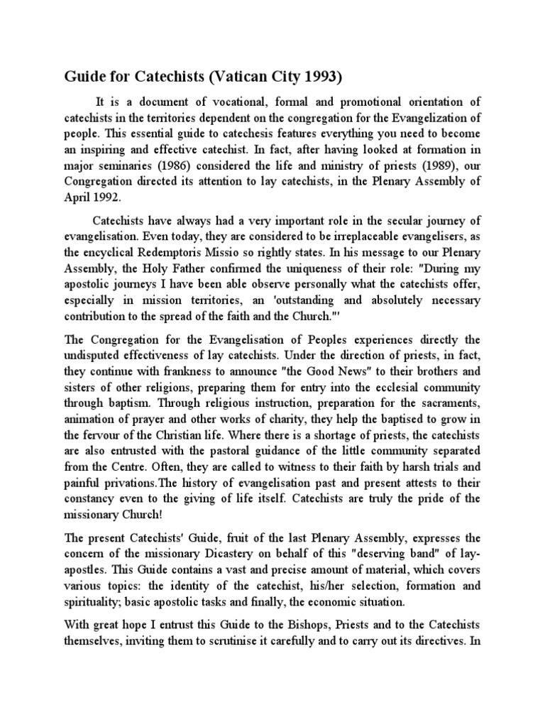 Guide For Catechists (Vatican City 1993) | PDF
