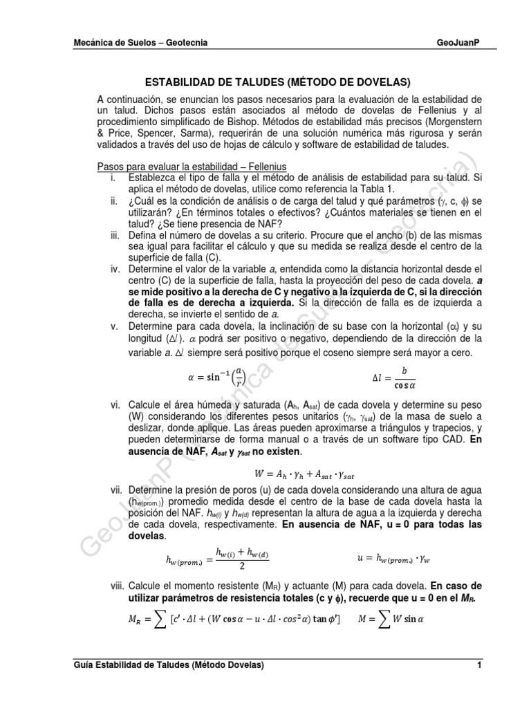 Estabilidad de Taludes: Método Dovelas | PDF