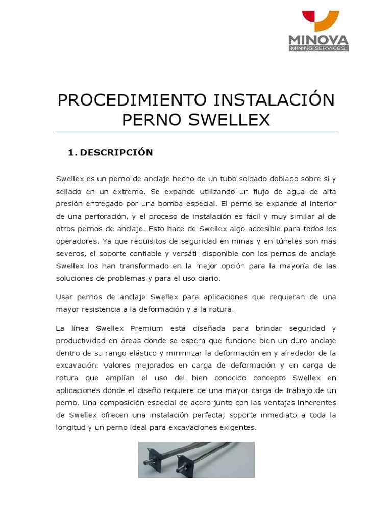 Procedimiento Instalación Swellex | PDF | Tornillo | Bomba