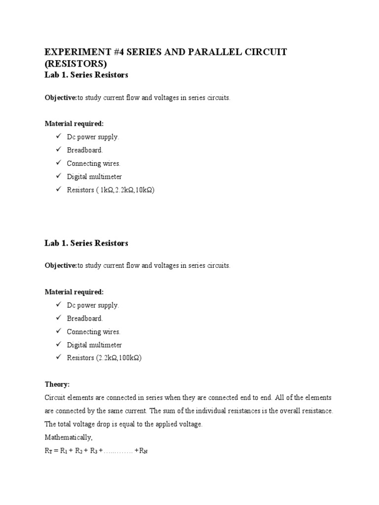 Experiment #4 Series and Parallel Circuit (Resistors) | PDF | Series ...