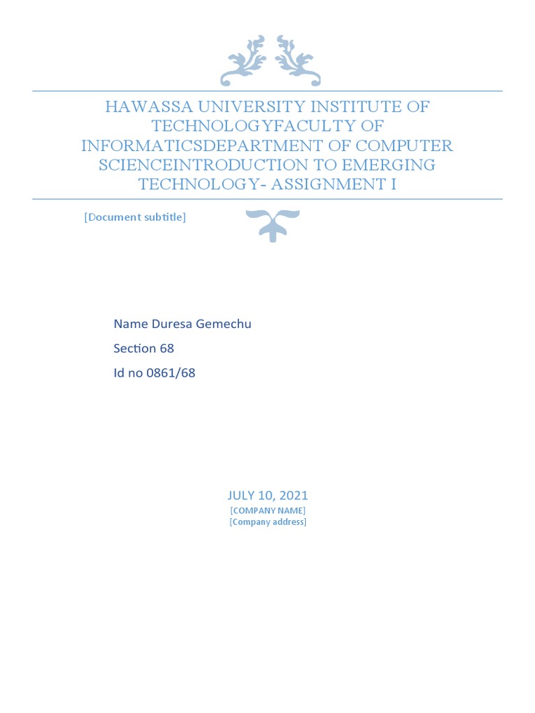Hawassa University Institute of Technologyfaculty of Informaticsdepartment of Computer ...