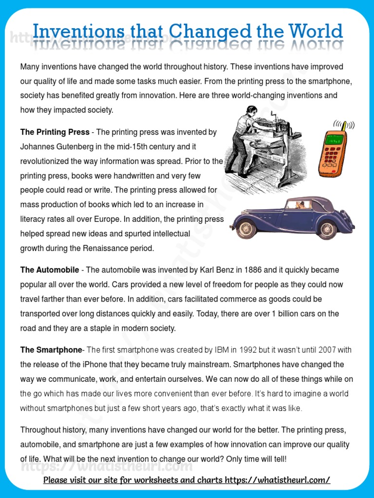 Inventions That Changed The World A Reading Comprehension For Grade 5 ...