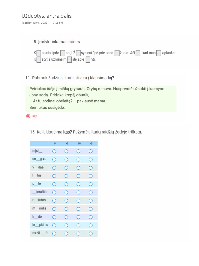 Užduotys Lietuvių Kalbai, 3 Klasė | PDF
