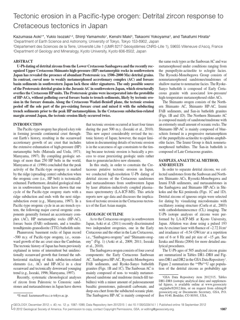 Aoki Et Al (2012) - Tectonic Erosion in A Pacific-Type Orogen DZ ...