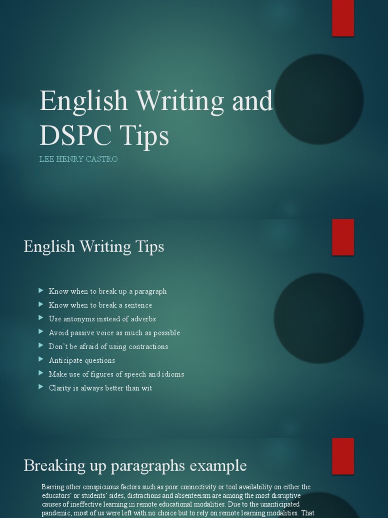 English Writing and DSPC Tips | PDF | Classroom | Distance Education