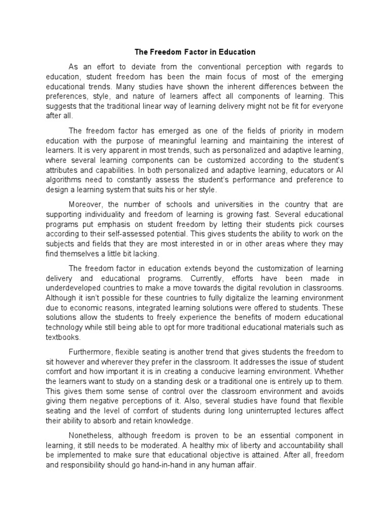 7-The Freedom Factor in Education | PDF | Learning | Classroom