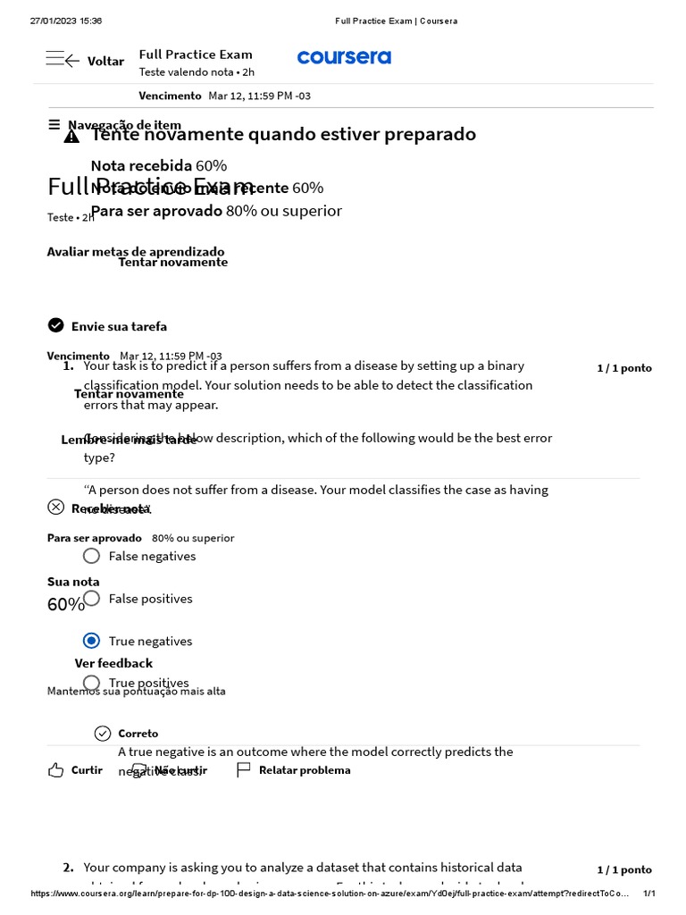 Full Practice Exam - Coursera | PDF
