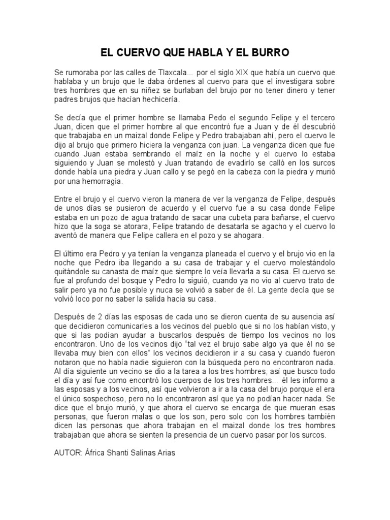 El Cuervo Que Habla y El Burro | PDF