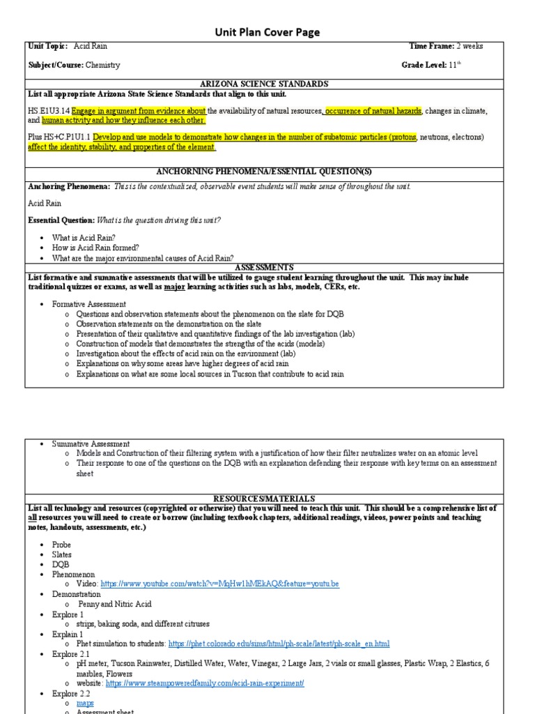 Acid Rain 5e Lesson Plan | PDF | Acid | Rain