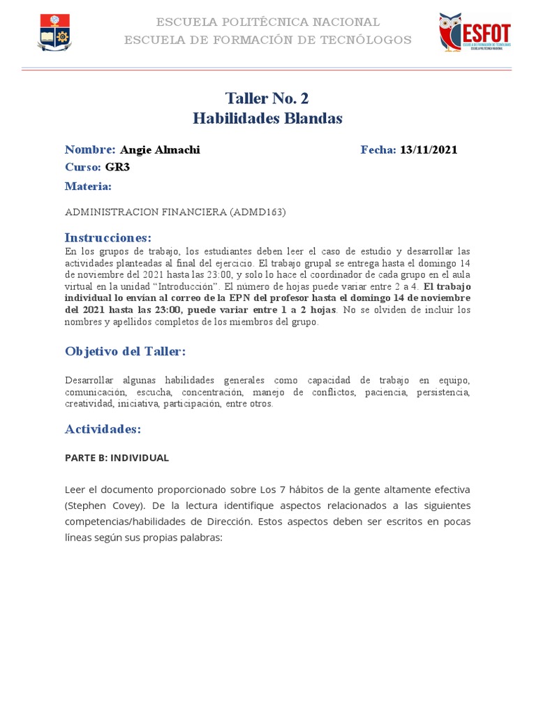 Taller No.2 (Habilidades Blandas) | PDF Taller No.2 (Habilidades Blandas) | PDF