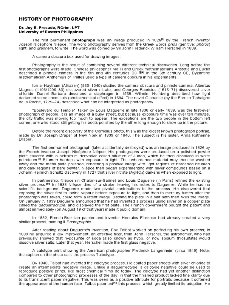 History of Photography Module | PDF | Photograph | Crafts