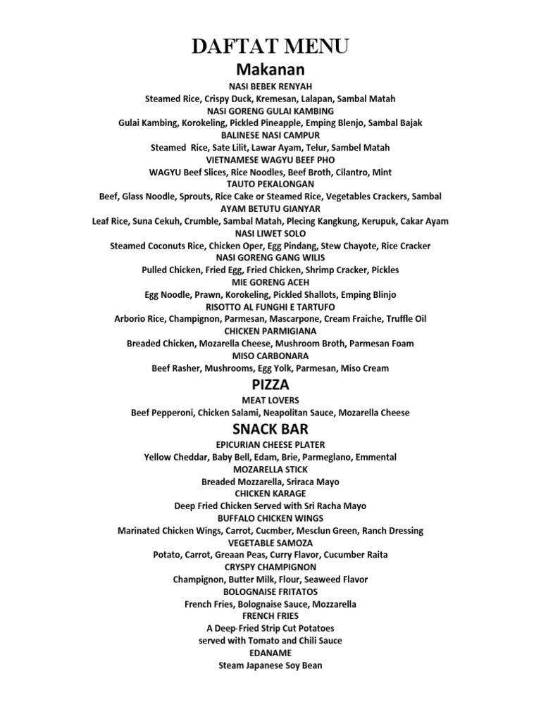 Daftar Menu | PDF | Pickling | Foods