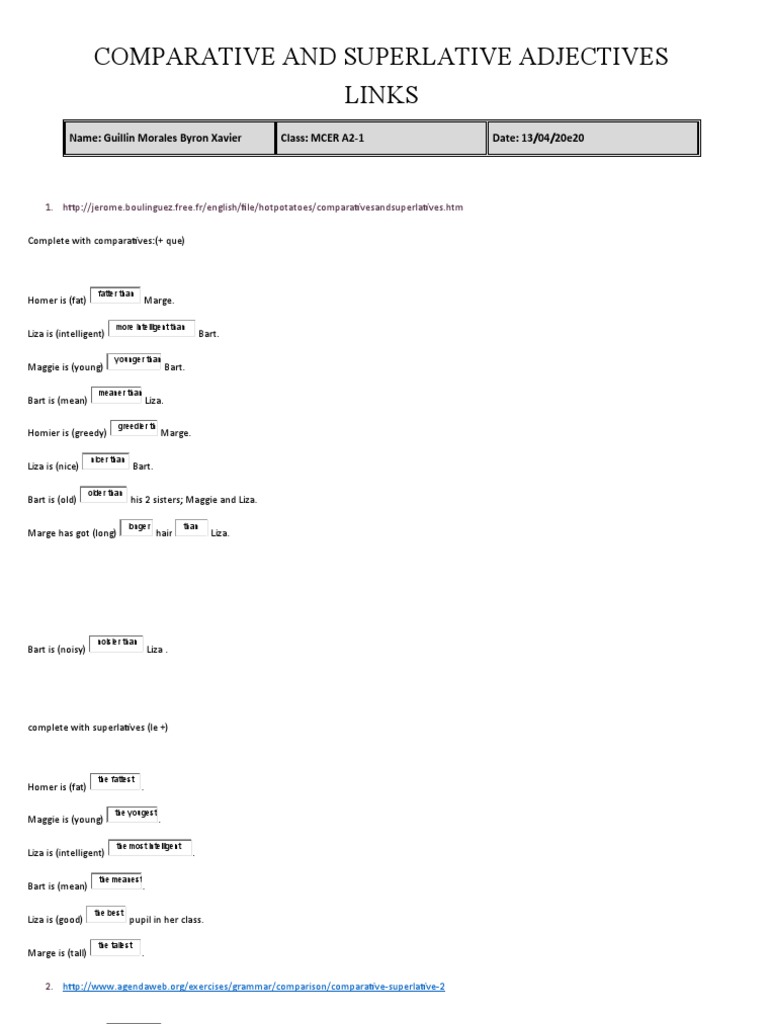 Comp Superl LINKS - INGLES 2.1 | PDF | Television Series Created | The ...