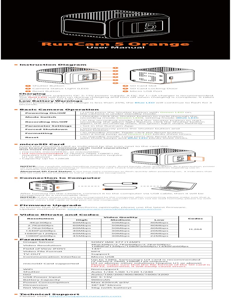 RunCam 5 Orange Manual - "RUNCAM 5 | PDF | Video | Equipment