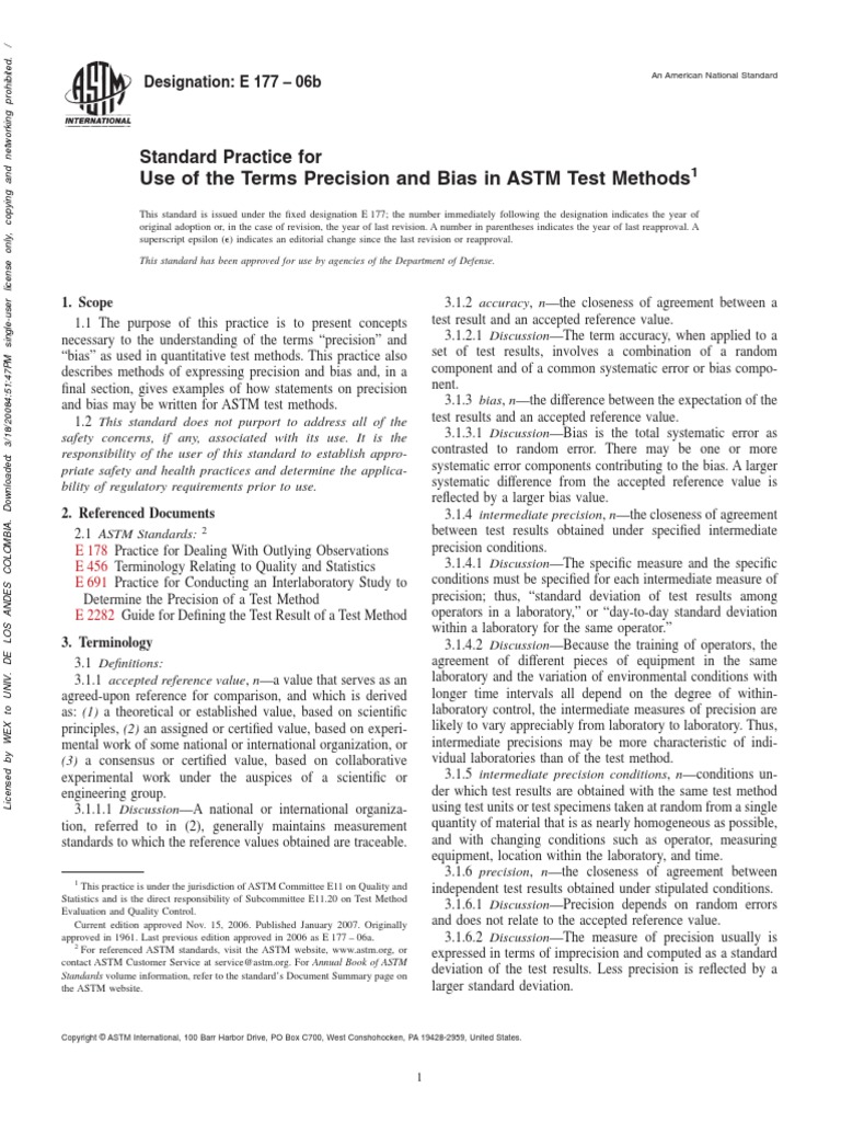 Use of The Terms Precision and Bias in ASTM Test Methods: Standard ...
