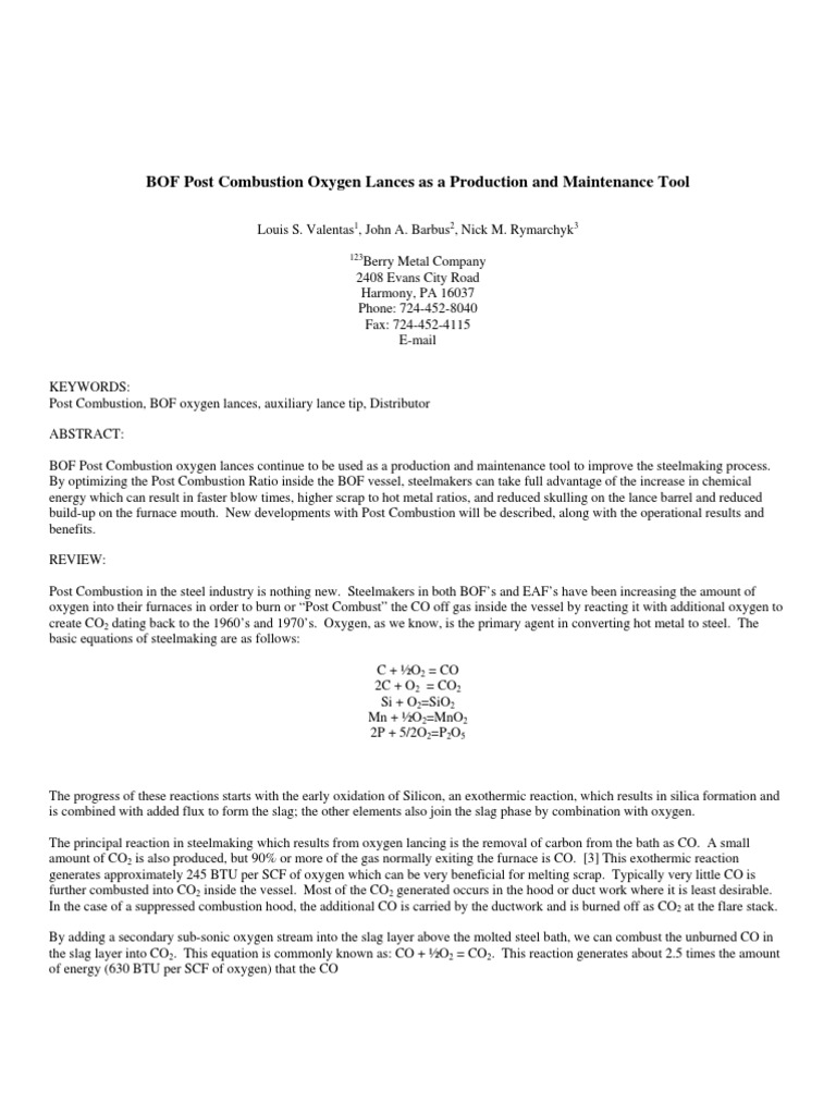 BOF Post Combustion Paper | PDF | Steelmaking | Combustion