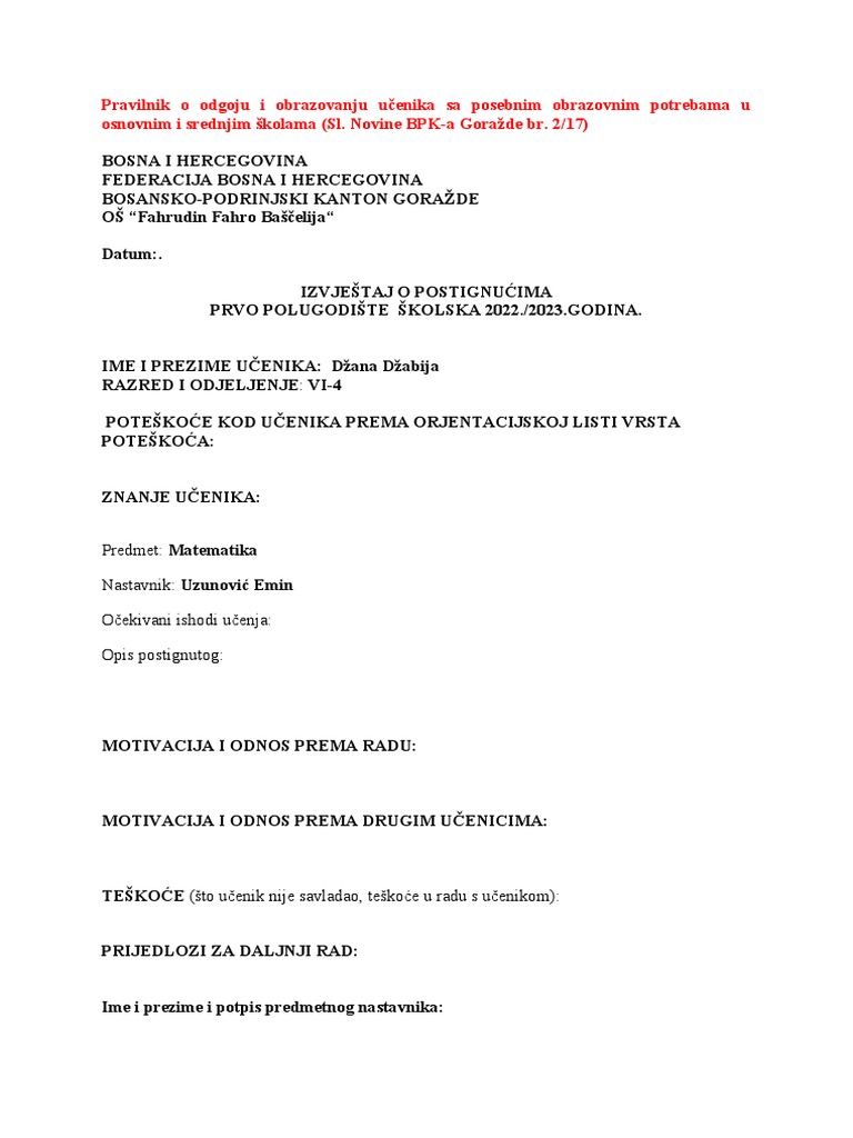 Izvještaj IOOP Primjer 1 | PDF