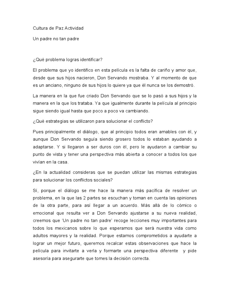Cultura de Paz Actividad Un Padre No Tan Padre | PDF