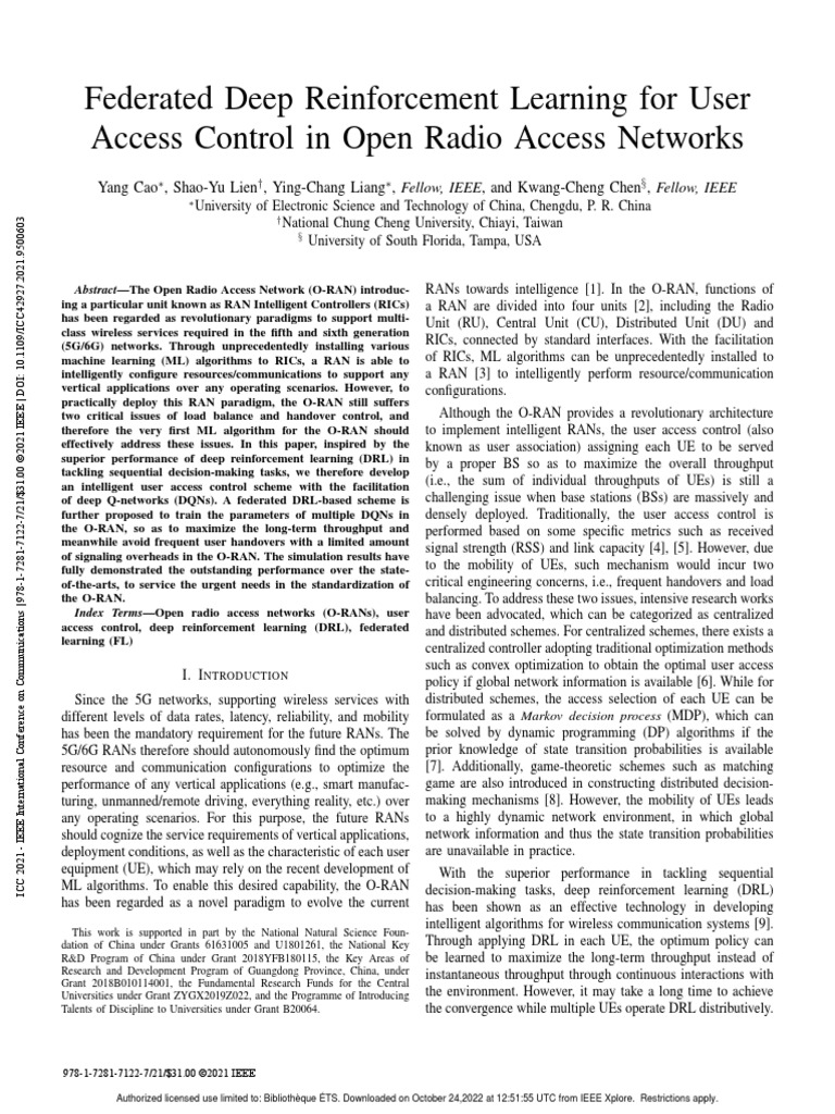 Federated Deep Reinforcement Learning For User Access Control in Open Radio Access Networks ...