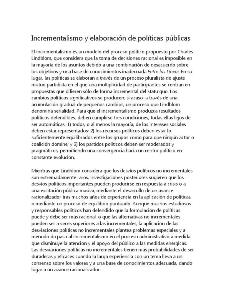 Incrementalismo y Elaboración de Políticas Públicas | PDF