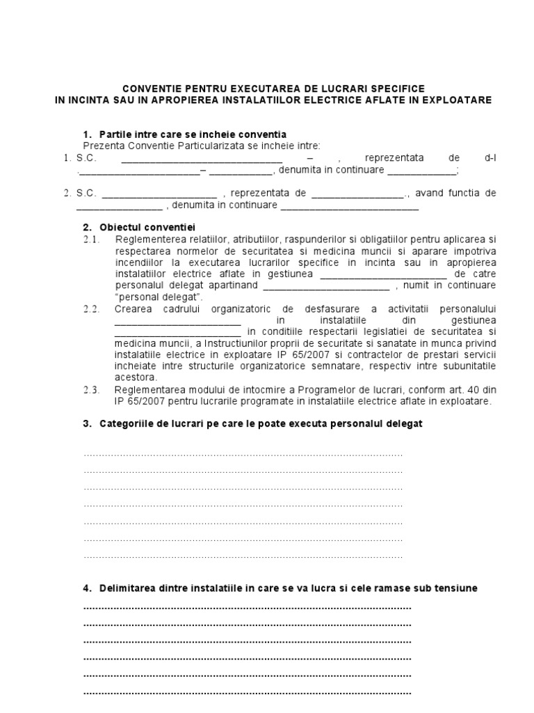 Conventie Generala Lucrari Electrice - Model | PDF