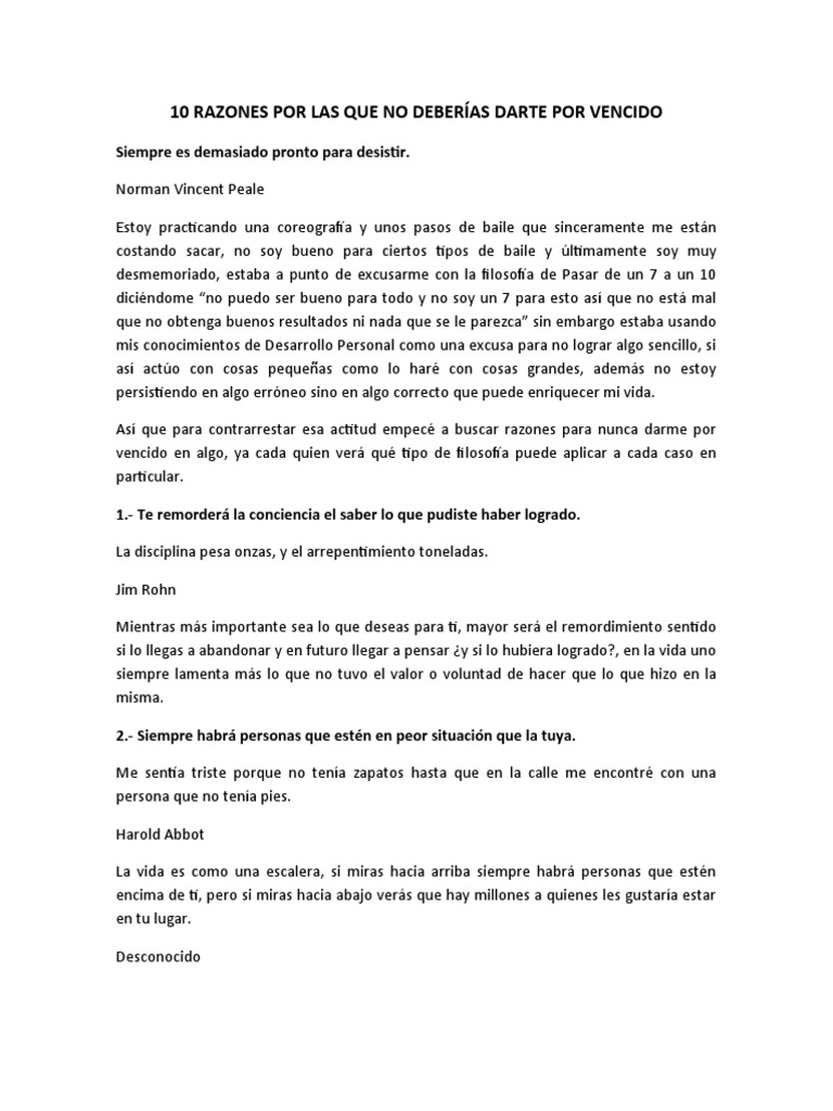 10 Razones Por Las Que No Deberías Darte Por Vencido | PDF 10 Razones Por Las Que No Deberías Darte Por Vencido | PDF