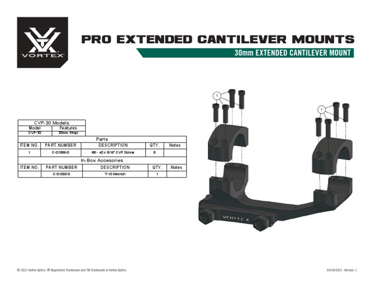 Parts Diagram - Mount Vortex Pro Extended Cantilever 30 MM EN - Min | PDF