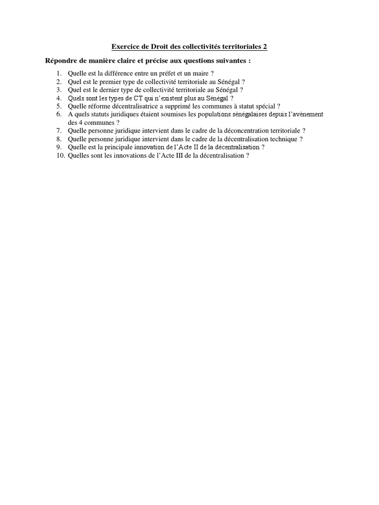 Droit des collectivités territoriales au Sénégal | PDF