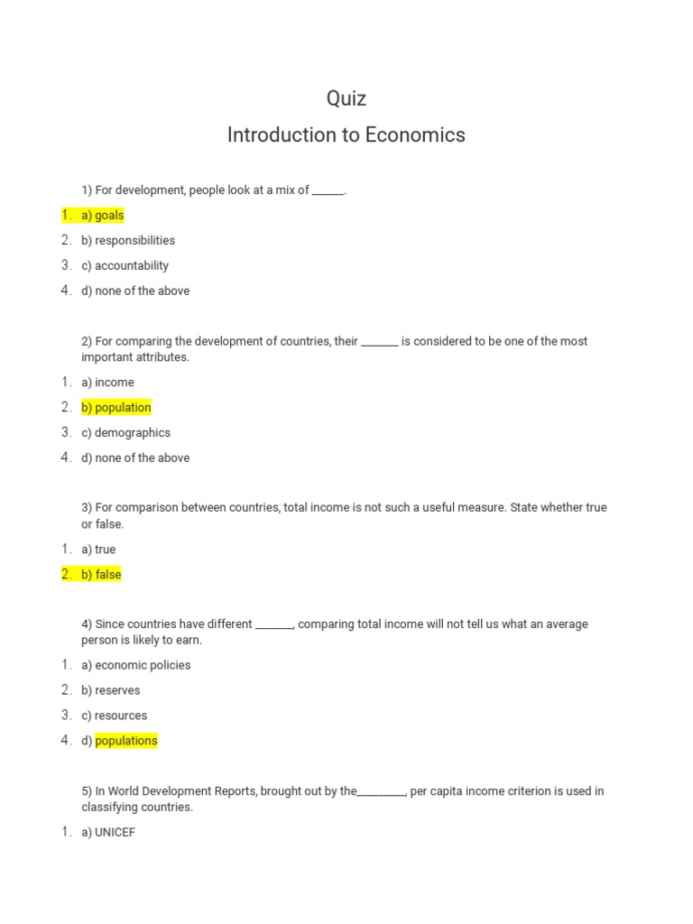 Introduction To Economics Quiz | PDF | Body Mass Index | Human ...