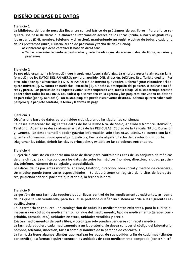 1 Ejercicios Diseño de Base de Datos | Descargar gratis PDF | Farmacia ...