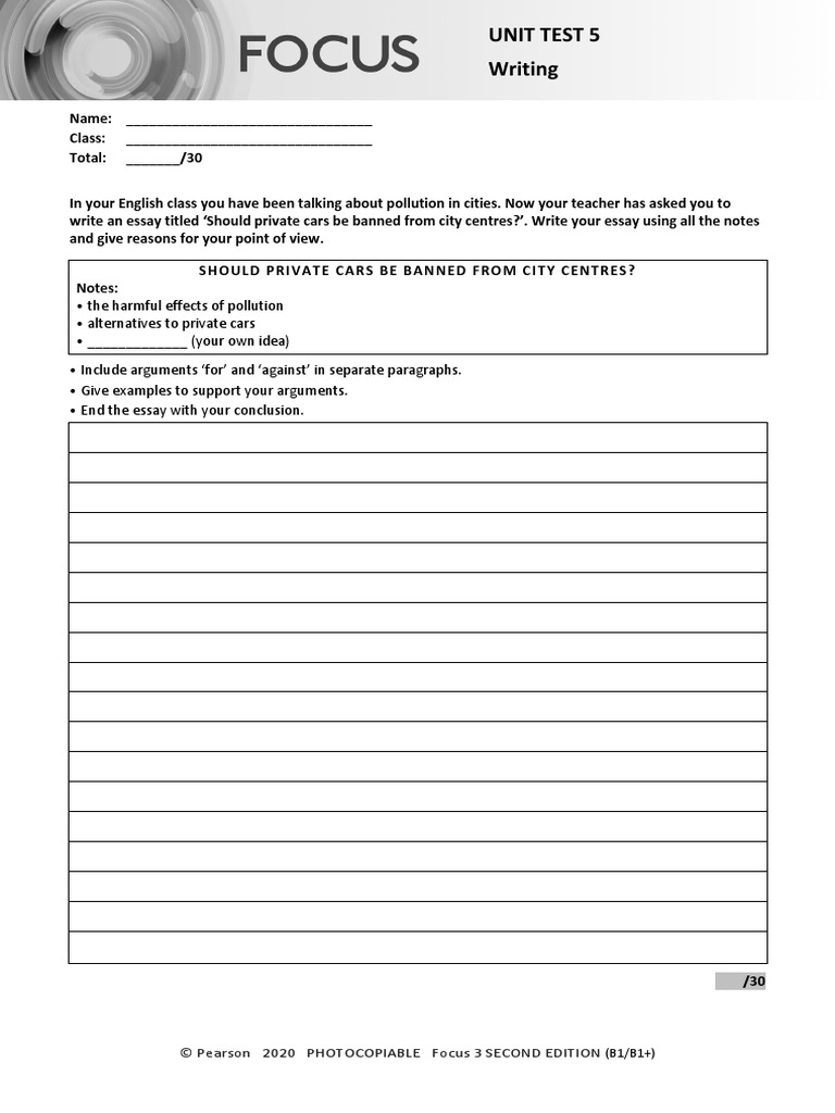 Focus3 2E Unit Test Writing Unit5 | PDF