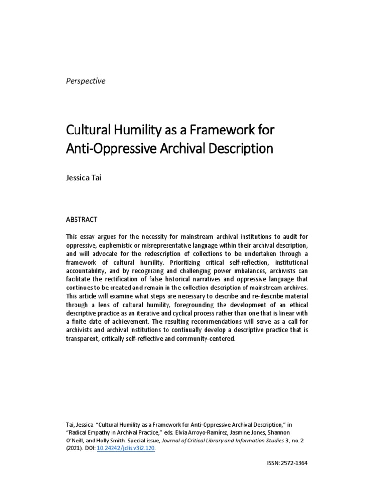 Cultural Humility in Archival Practice | PDF | Archivist | Positivism