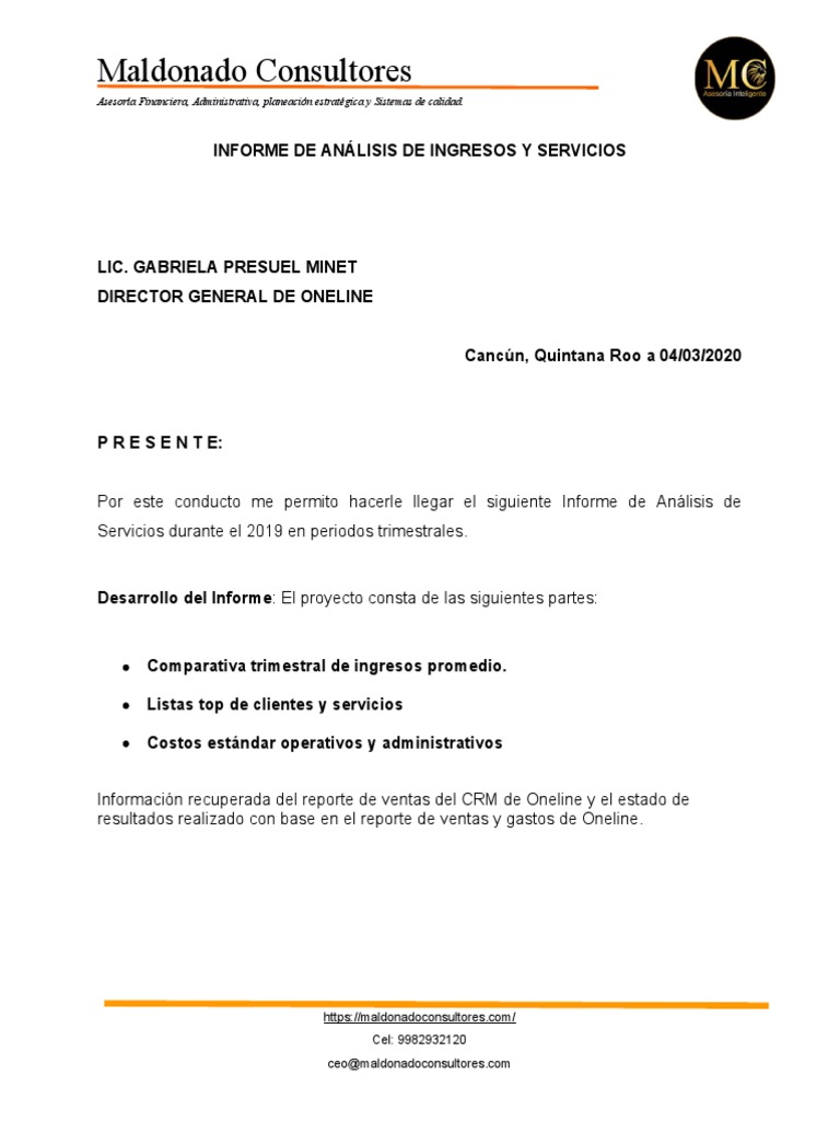 Informe de Clientes Oneline | PDF | Gestión de la relación con el ...