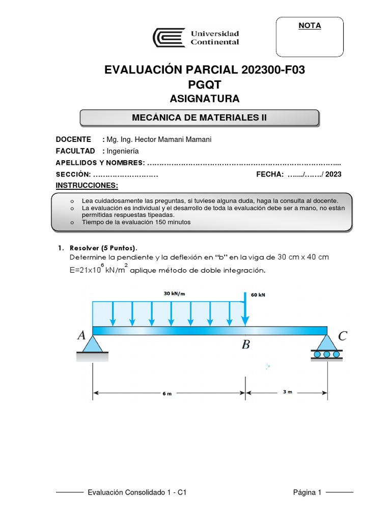 Evaluacion Parcial de Mecanica de Materiales II | PDF