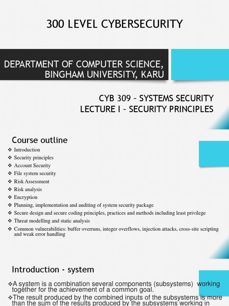 Cyb 309 - Systems Security - Lecture I | PDF | Information Security | Risk