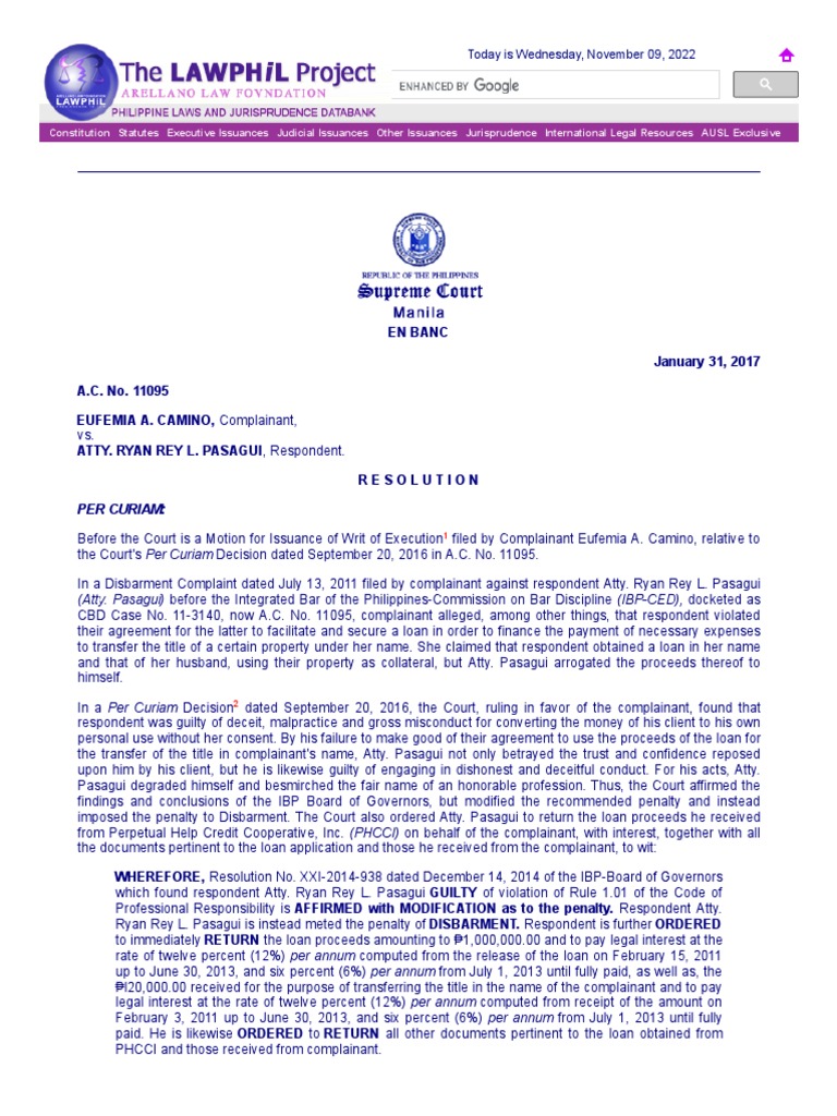 11 A.C. No. 11095 | PDF | Garnishment | Judgment (Law)