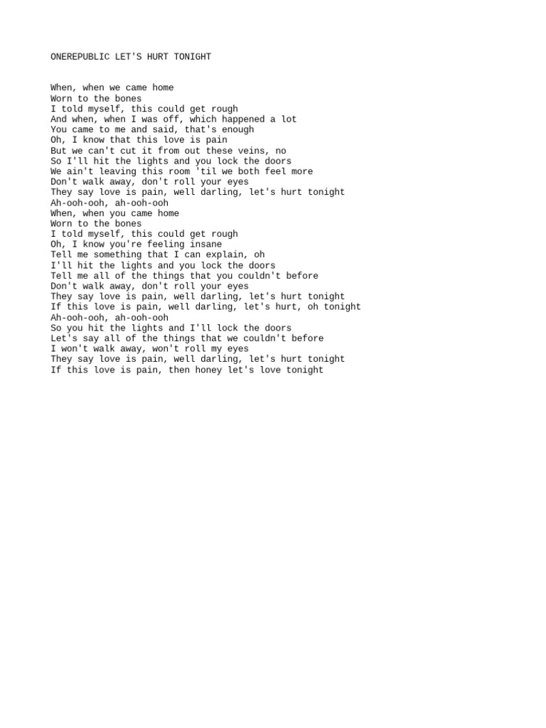 Onerepublic Let's Hurt Tonight | PDF