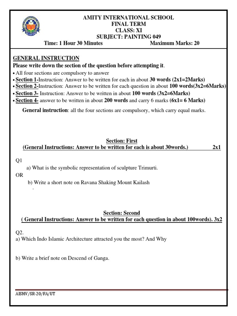 Class XI Painting Exam | PDF