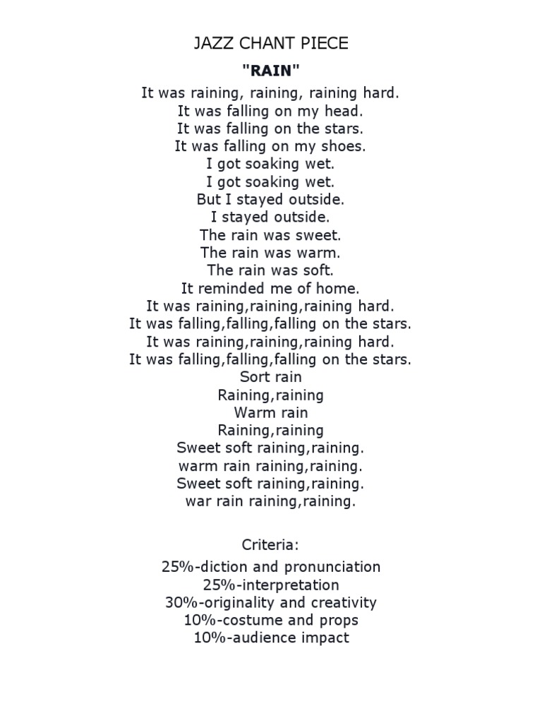 Jazz Chant: Rain Theme Example | PDF | Art | Poetry