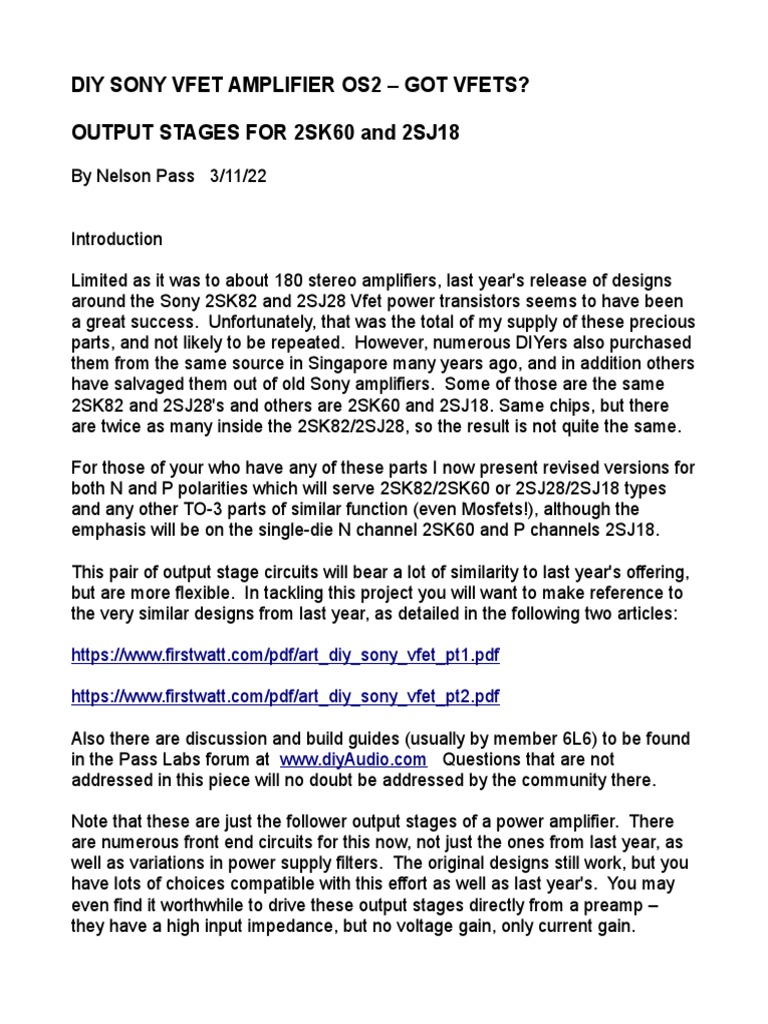 Diy Sony Vfet Amplifier Os2-1 | PDF | Power Supply | Electrical Impedance