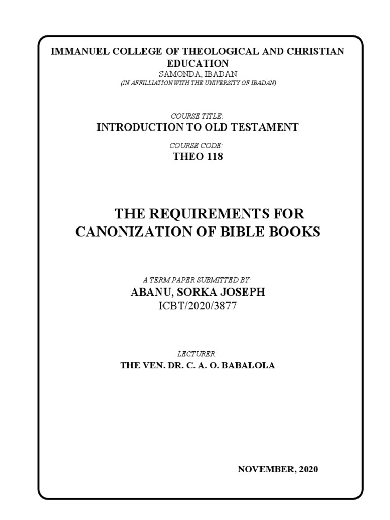 Canonisation Requirements - OT | PDF | Old Testament | Bible