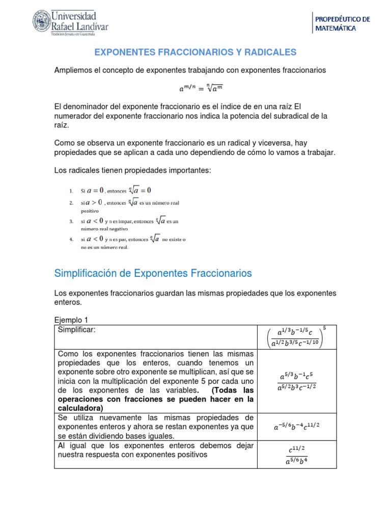 Exponentes Fraccionarios y Radicales | PDF