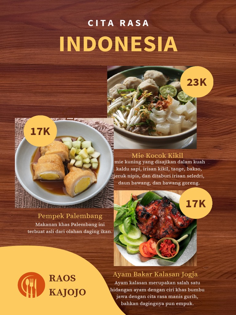 Kuning Dan Merah Kreatif Indonesia Menu Makanan Cetak Potret | PDF