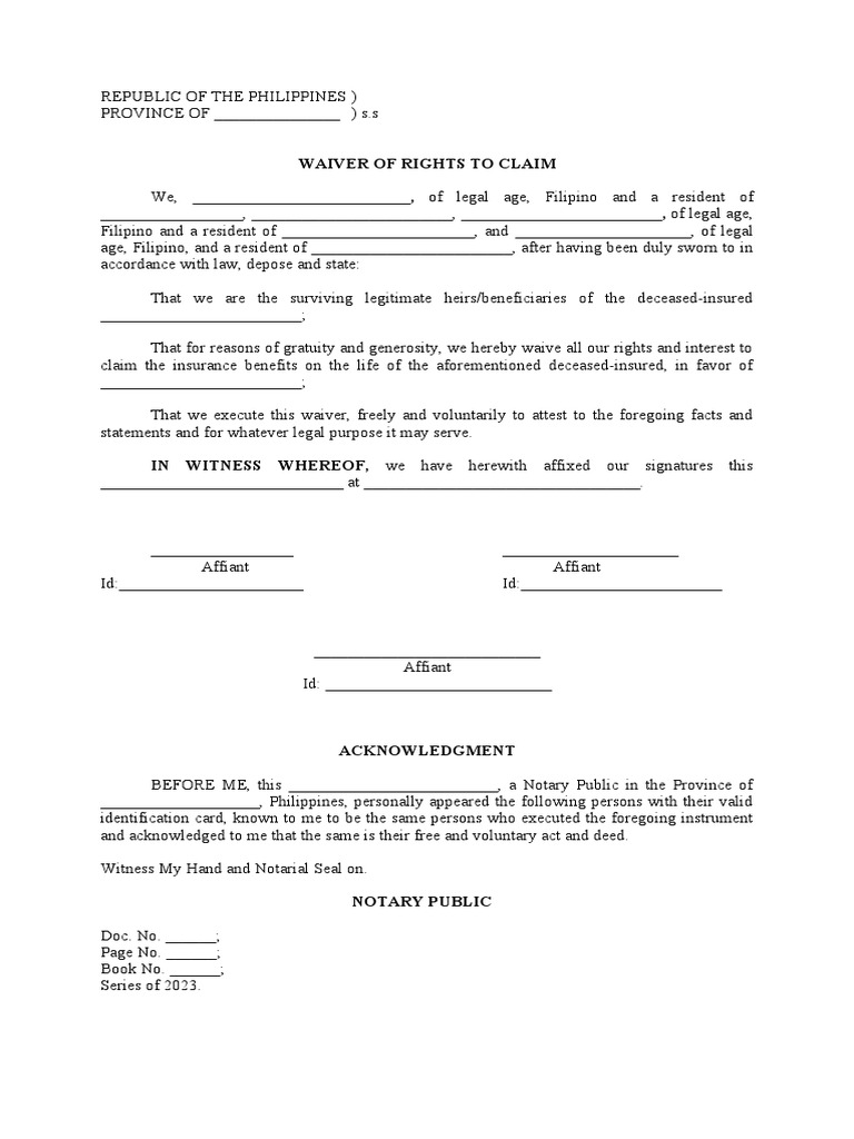 Notarized Waiver of Rights to Claim | PDF | Law