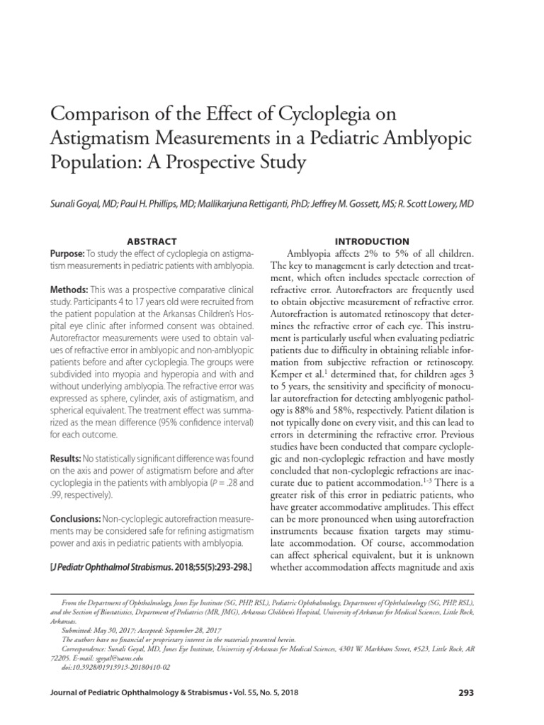 Comparison of The Effect of Cycloplegia On Astigmatism Measurement in A ...