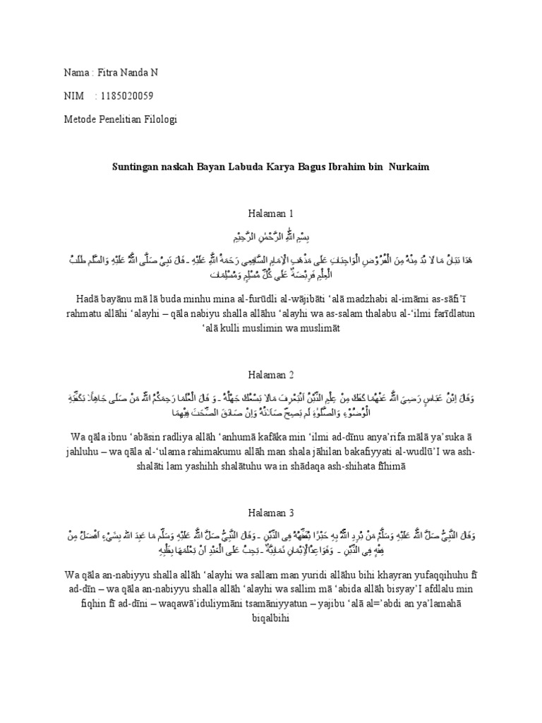 Suntingan Naskah Fitra Nanda N (Metode Penelitian Filologi) | PDF