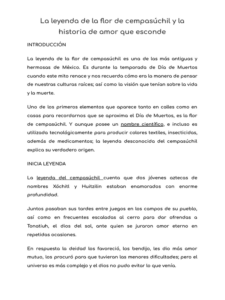 La Leyenda de La Flor de Cempasúchil | PDF | Amor