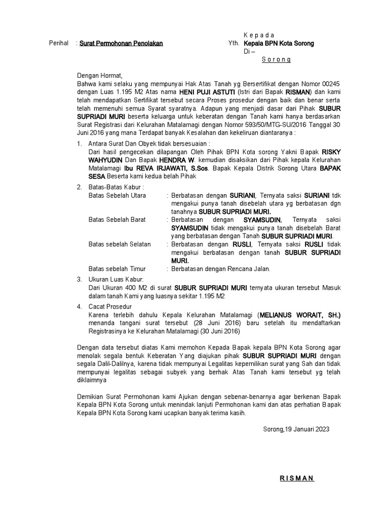Surat Permohonan Penolakan | PDF